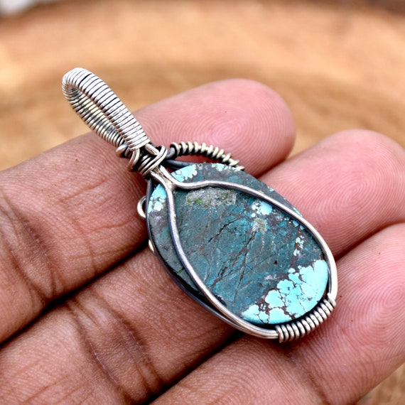 Turquoise Wire Wrap Pendant 925 Necklace - munimoro.gob.pe