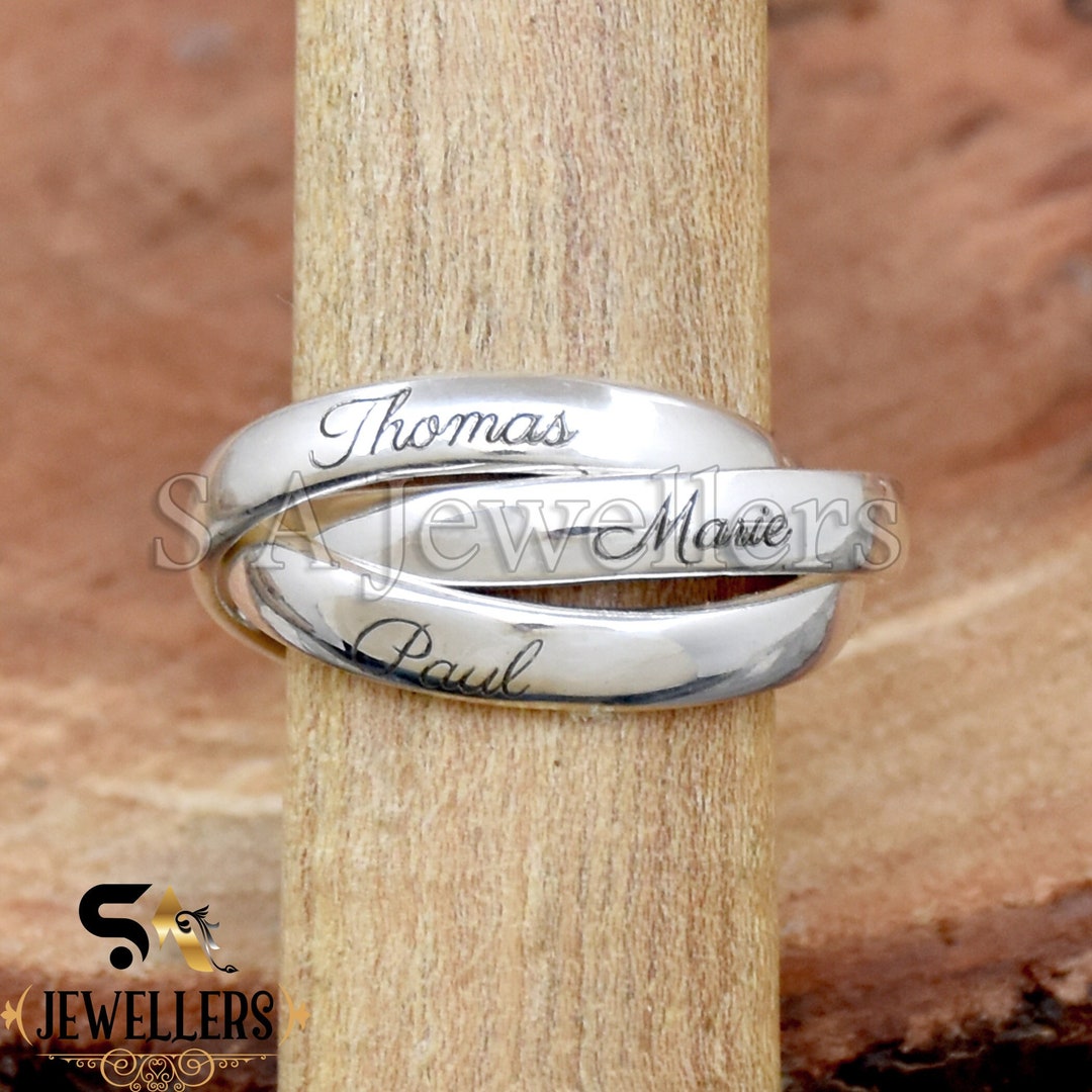Sterling Silver Triple Interlocked Rolling Ring: Engraved Multi Band ...