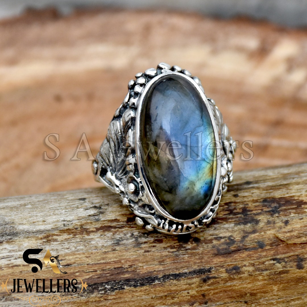Oval Labradorite Statement Ring: Handmade 925 Sterling Silver Bohemian ...