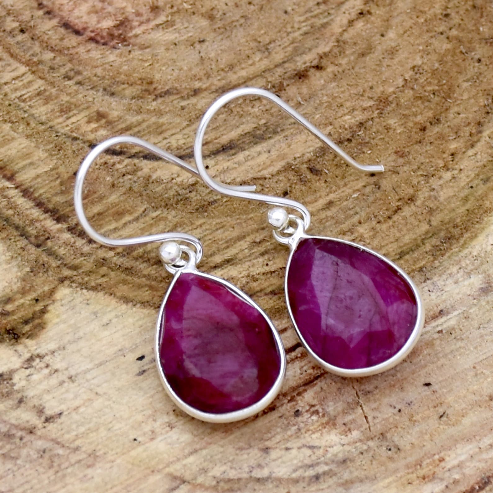 Faceted Indian Ruby Earrings: 925 Sterling Silver Bezel Dangle - Etsy