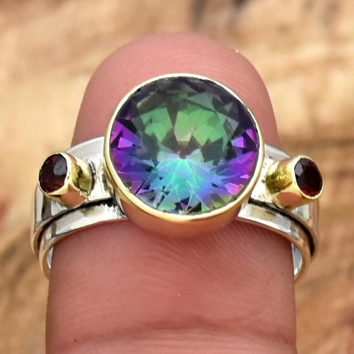 Mystic Topaz Ring 925 Sterling Silver Ring Designer Round | Etsy