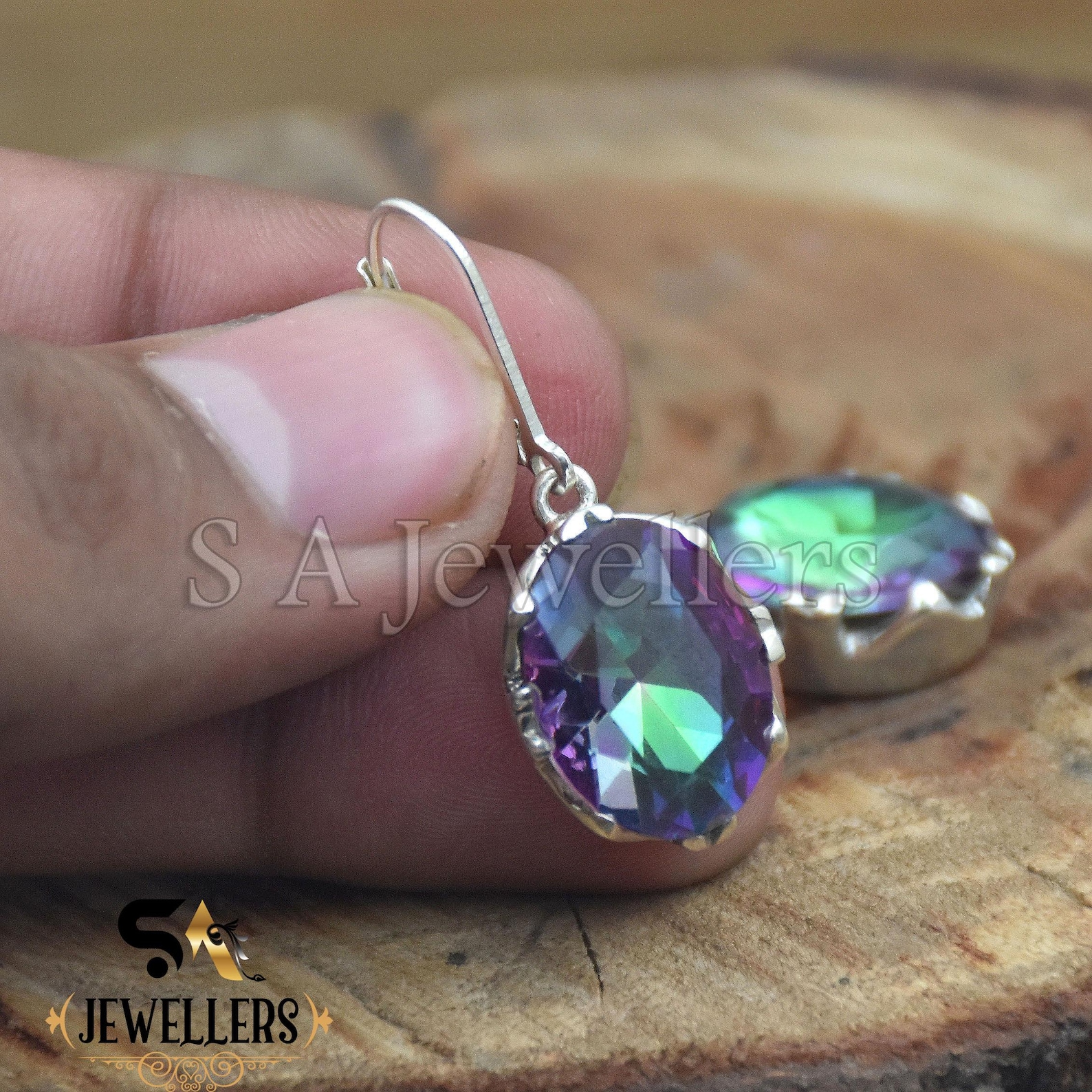 Mystic Topaz Oval Fixed Leaver Back Earring, 925 Sterling Silver ...