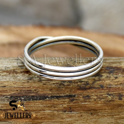 925 Sterling Silver Triple Interlocked Ring Three Rolling - Etsy