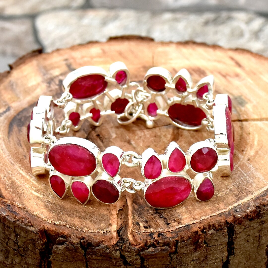 Ruby Bracelet, 925 Sterling Silver Bracelet, Handmade Bracelet, Faceted ...