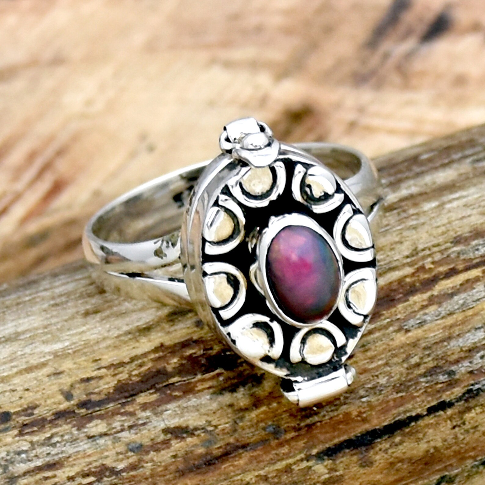 Ethiopian Opal Poison Ring, Handmade Oxidized Sterling Silver Box Ring ...