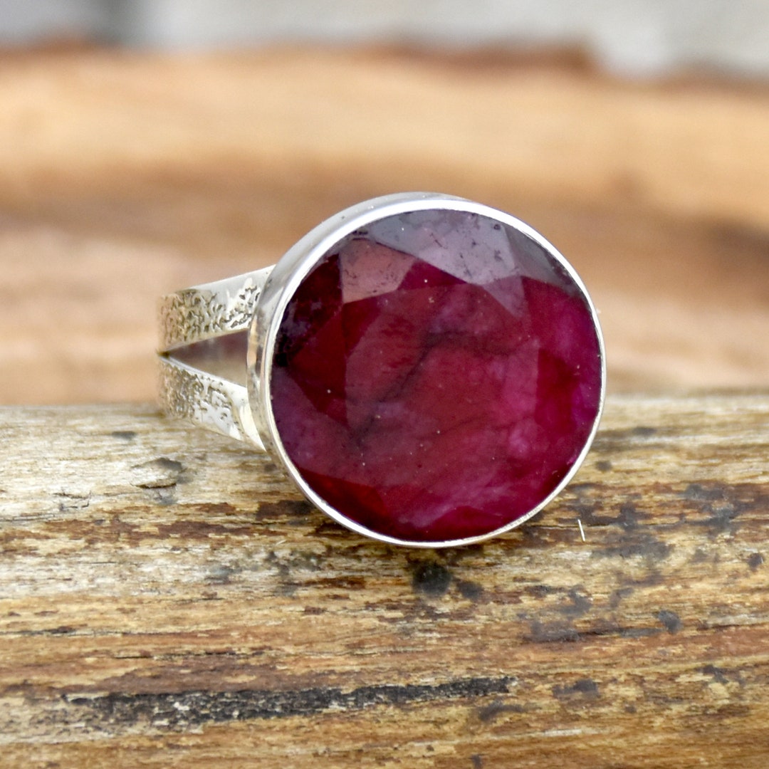 Indian Ruby Ring 925 Sterling Silver Ring Handmade Ring Round Gemstone ...
