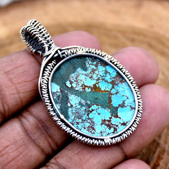 Turquoise Wire Wrap Pendant 925 Necklace - munimoro.gob.pe