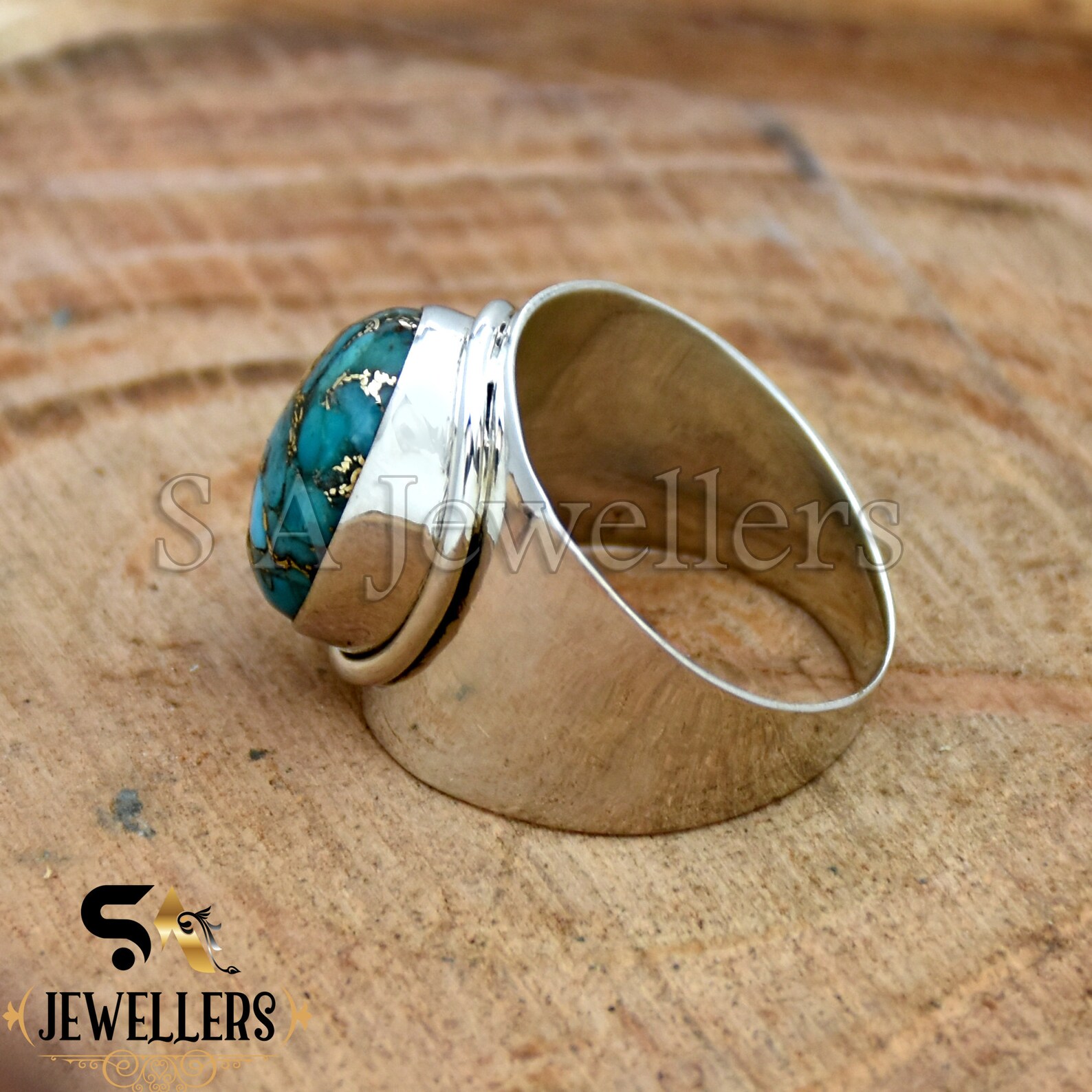 Blue Copper Turquoise Ring 925 Sterling Silver Ring Oval - Etsy
