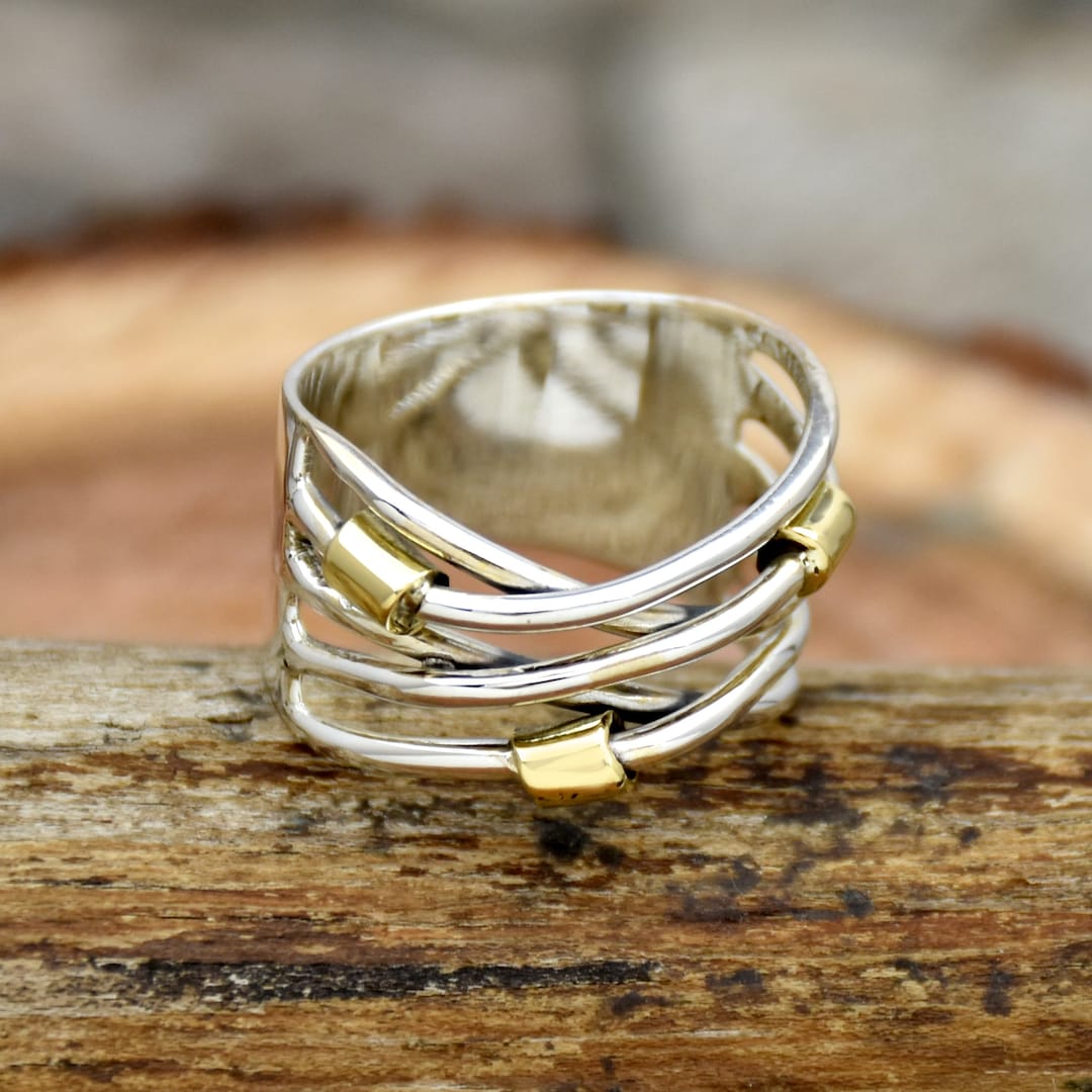 Handmade Sterling Silver Wraparound Ring: Two-tone Wide Wire Design - Etsy