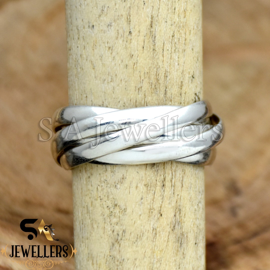 925 Sterling Silver Interlocked Ring, Six Rolling Ring, Multi Band Ring ...