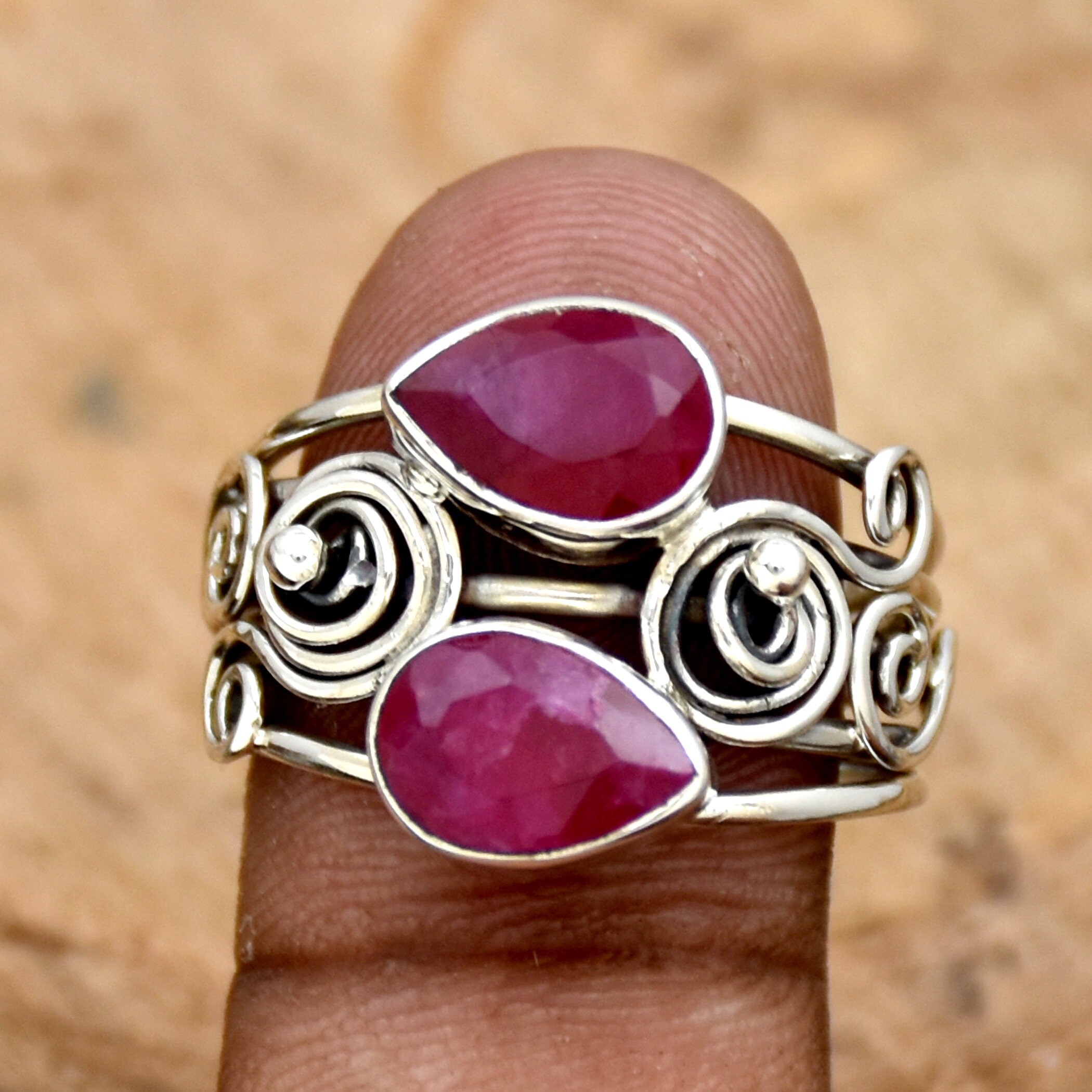 Indian Ruby Ring 925 Sterling Silver Ring Handmade Ring | Etsy