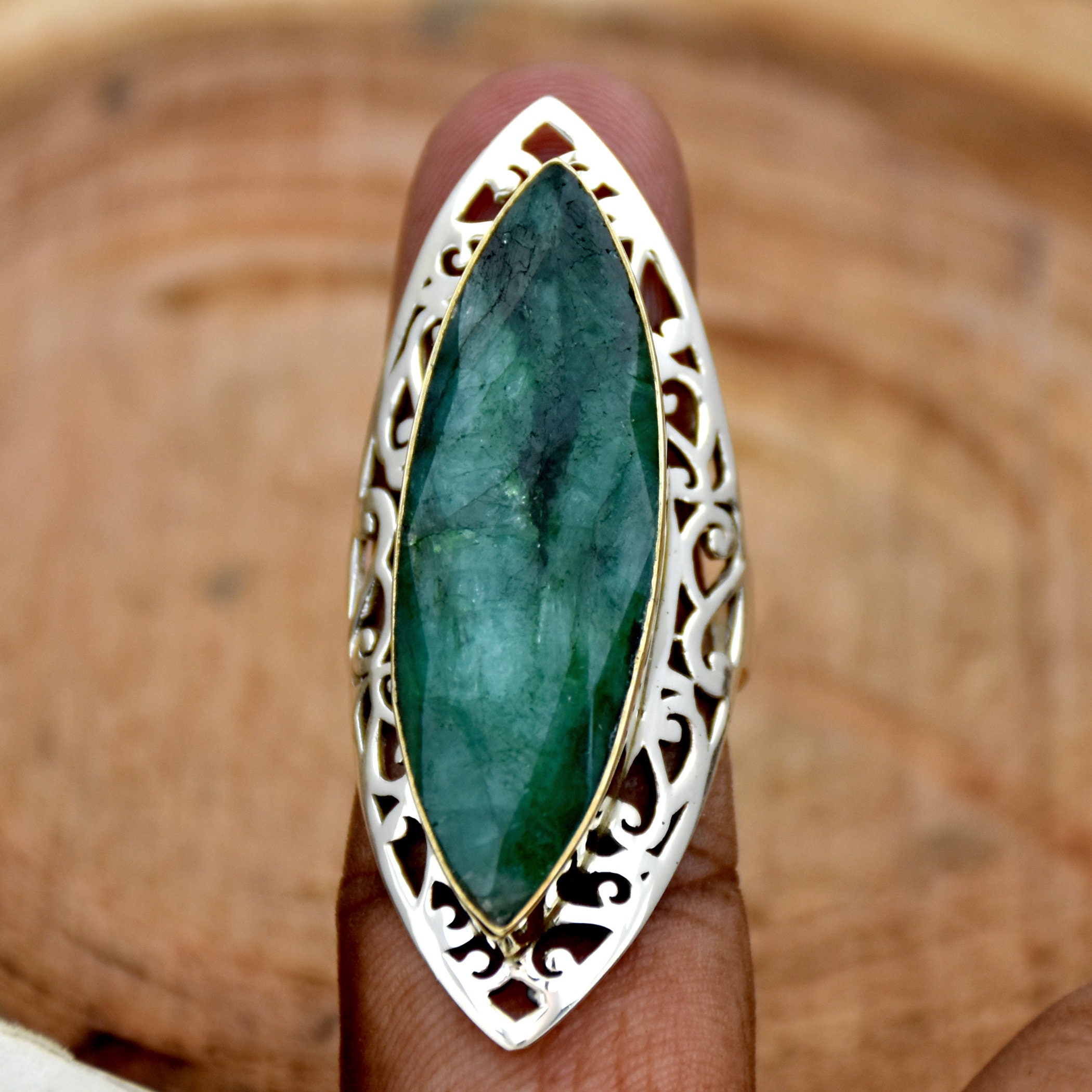 Indian Emerald Ring 925 Sterling silver Handmade Ring | Etsy