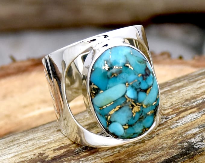 Blue Copper Turquoise Ring, 925 Sterling Silver Ring, Oval Turquoise ...