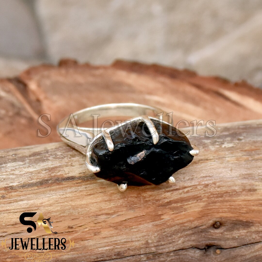 Raw Shungite Ring, 925 Sterling Silver Ring, Uncut Crystal Ring, Elite ...