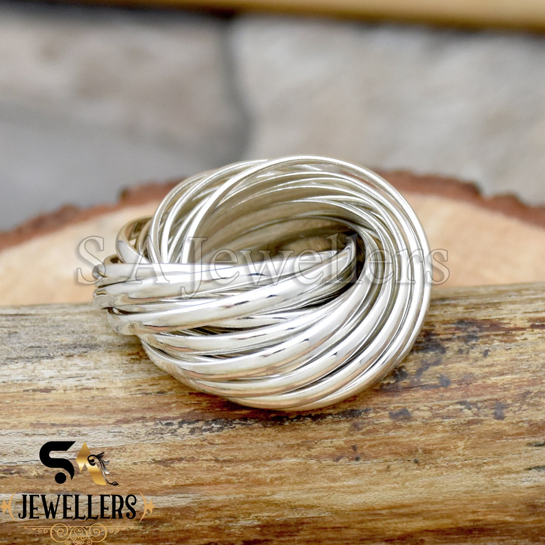 21 Band Rolling Ring, 925 Sterling Silver Ring, Interlocked Ring, Multi ...