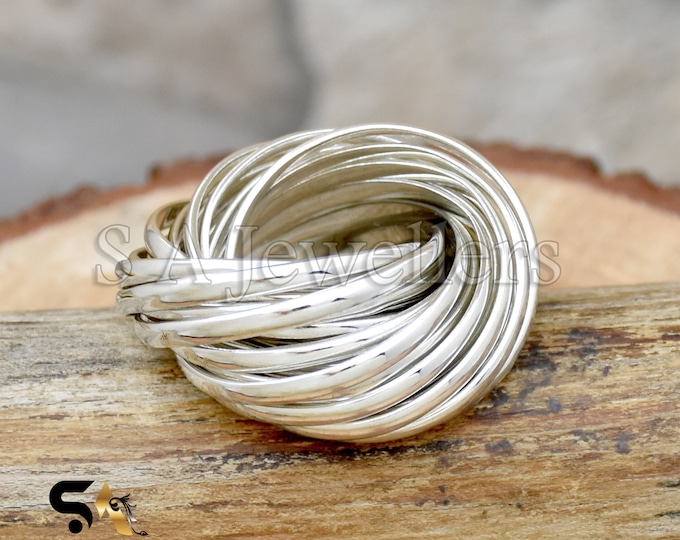 21 Band Rolling Ring, 925 Sterling Silver Ring, Interlocked Ring, Multi ...
