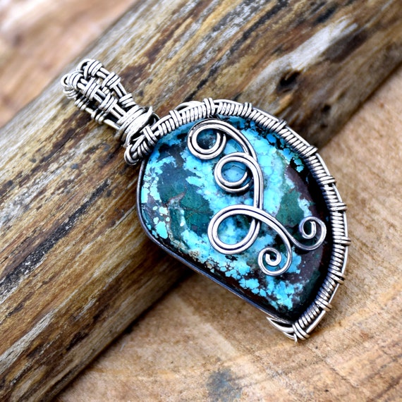 Turquoise Wire Wrap Pendant 925 Necklace - munimoro.gob.pe