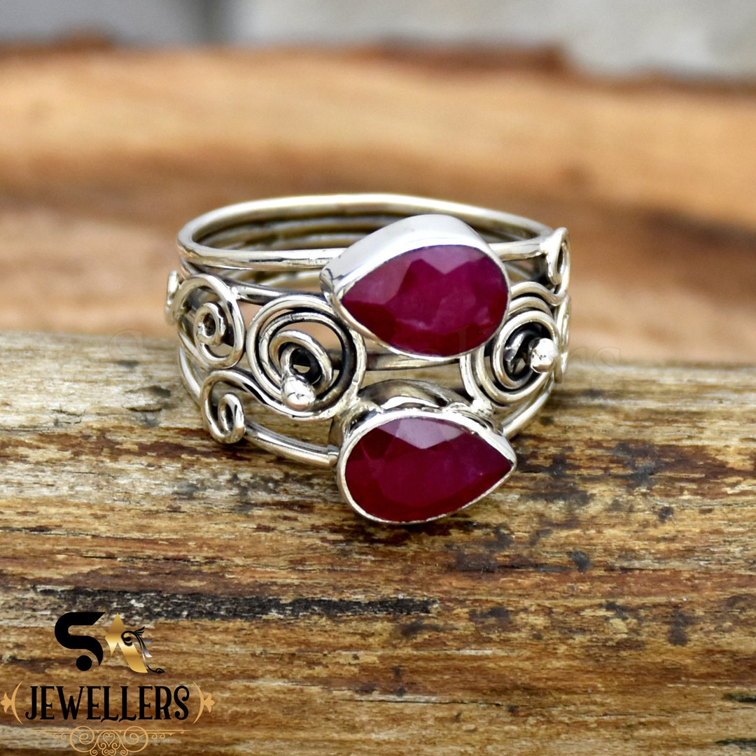 Indian Ruby Ring, 925 Sterling Silver Ring, Handmade Ring, Wire Wrap ...