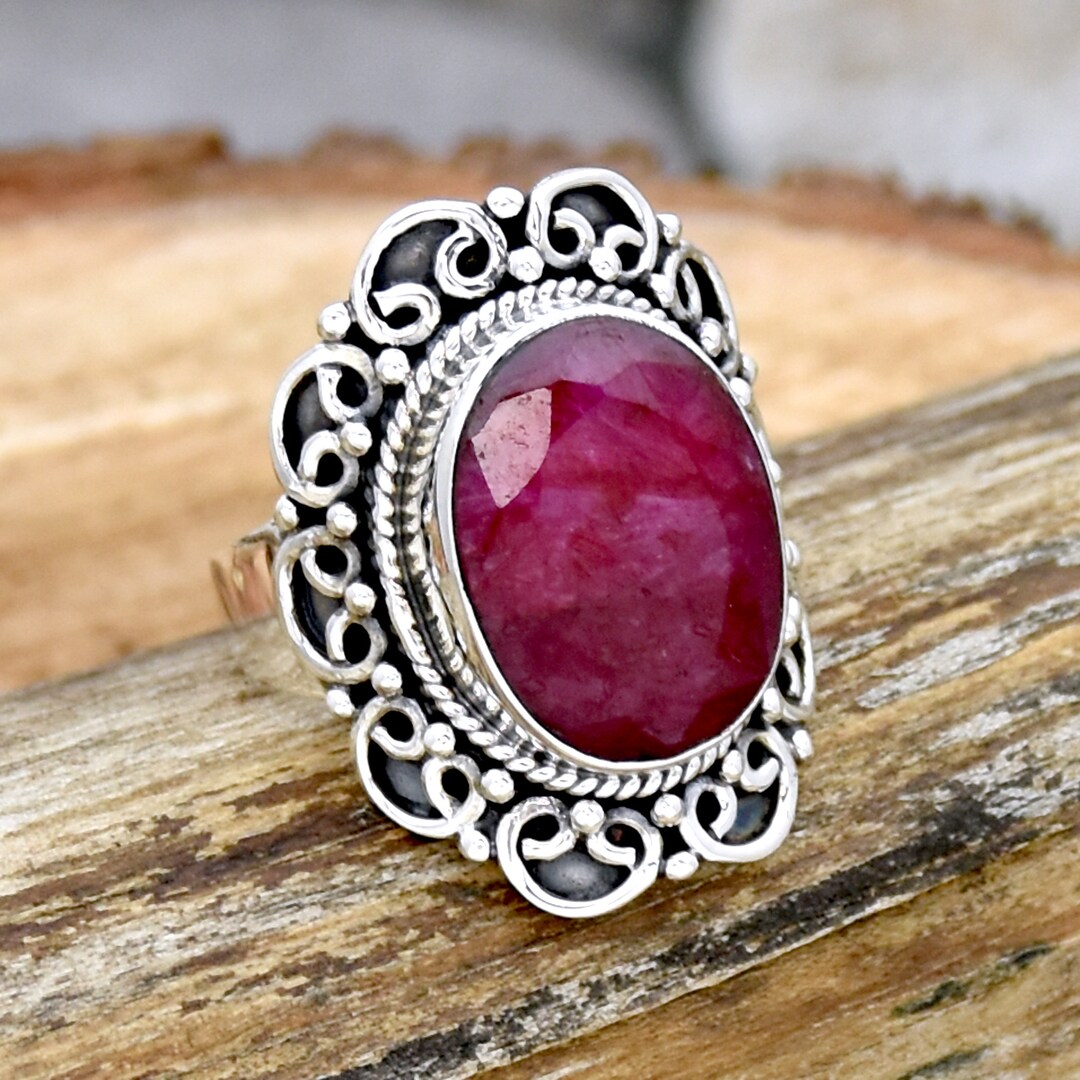 Indian Ruby Ring, 925 Sterling Silver Ring, Faceted Ruby Ring, Oval ...