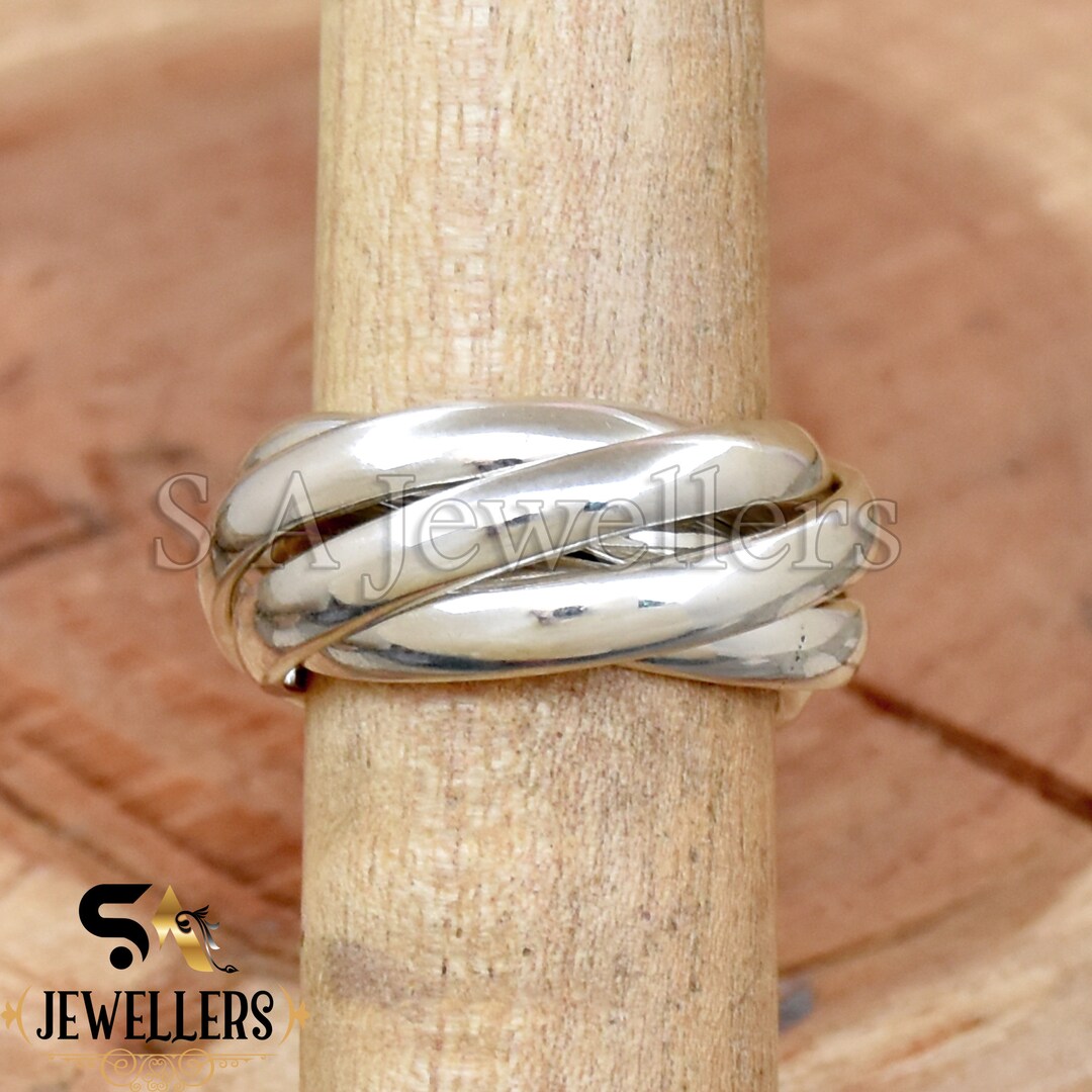 5 Band Rolling Ring, 925 Sterling Silver, Five Interlocked Ring, Multi ...