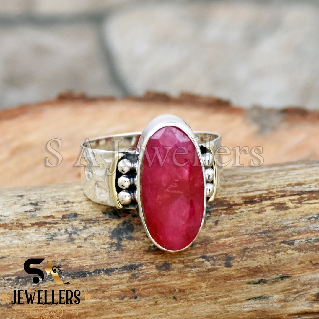Indian Ruby Ring 925 Sterling Silver Ring Handmade Ring Faceted Ruby ...