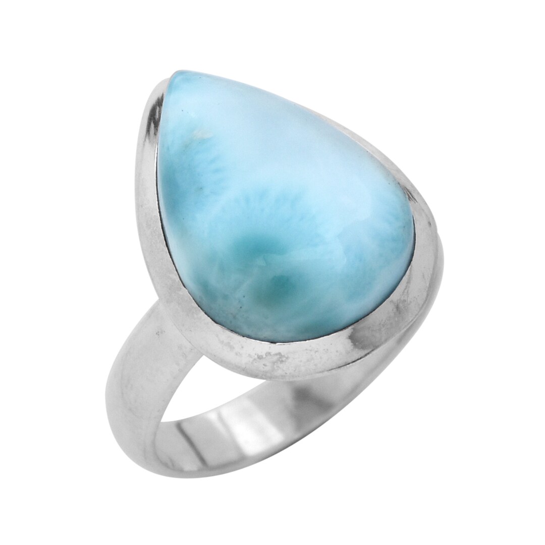 Pear Drop Ring, Natural Larimar Ring, 925 Solid Silver Ring, Pear ...
