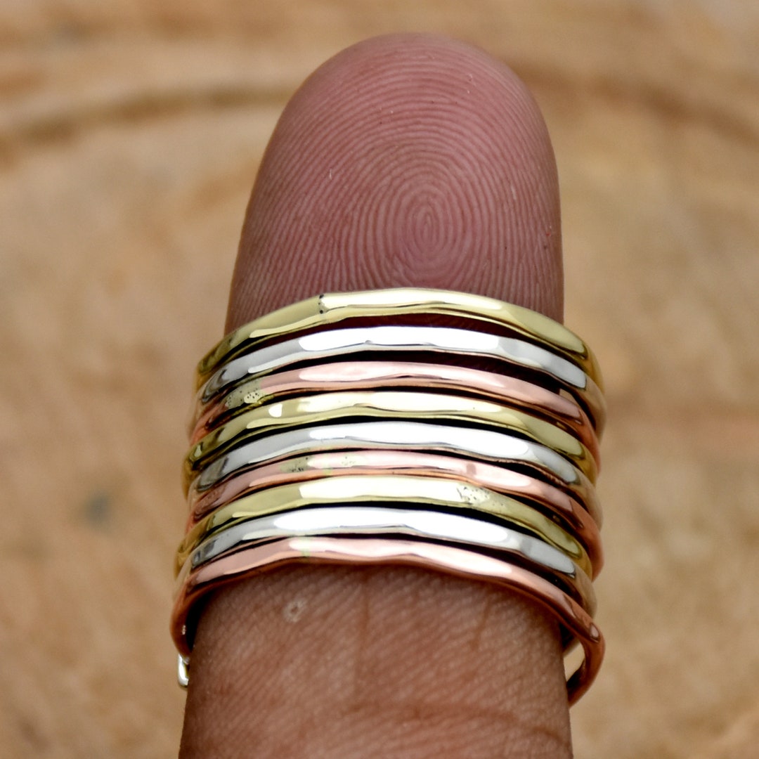 Handmade Wraparound Sterling Silver Ring Silver and Brass Ring Three Tone Ring Interlocked Ring ...