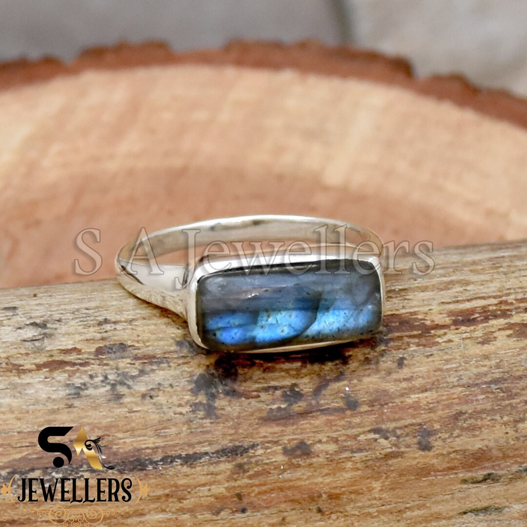 Labradorite Ring, 925 Sterling Silver Ring, Wedding Ring, Bar Signet ...