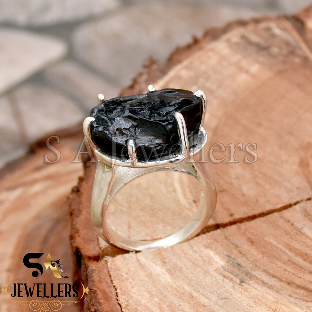 Raw Shungite Ring: 925 Sterling Silver, Uncut Crystal - Etsy