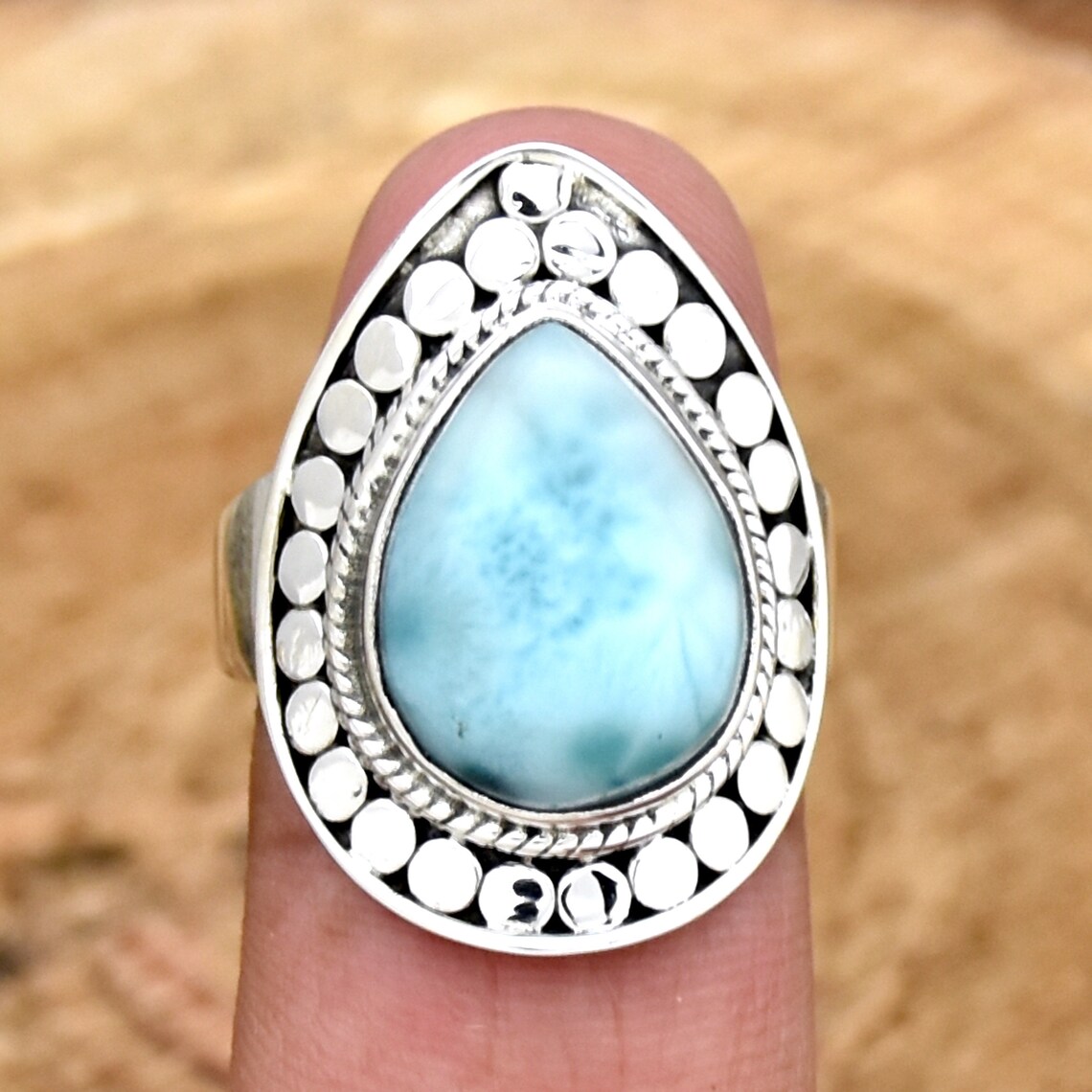 Natural Dominican Larimar Ring Handmade Ring Larimar Silver | Etsy