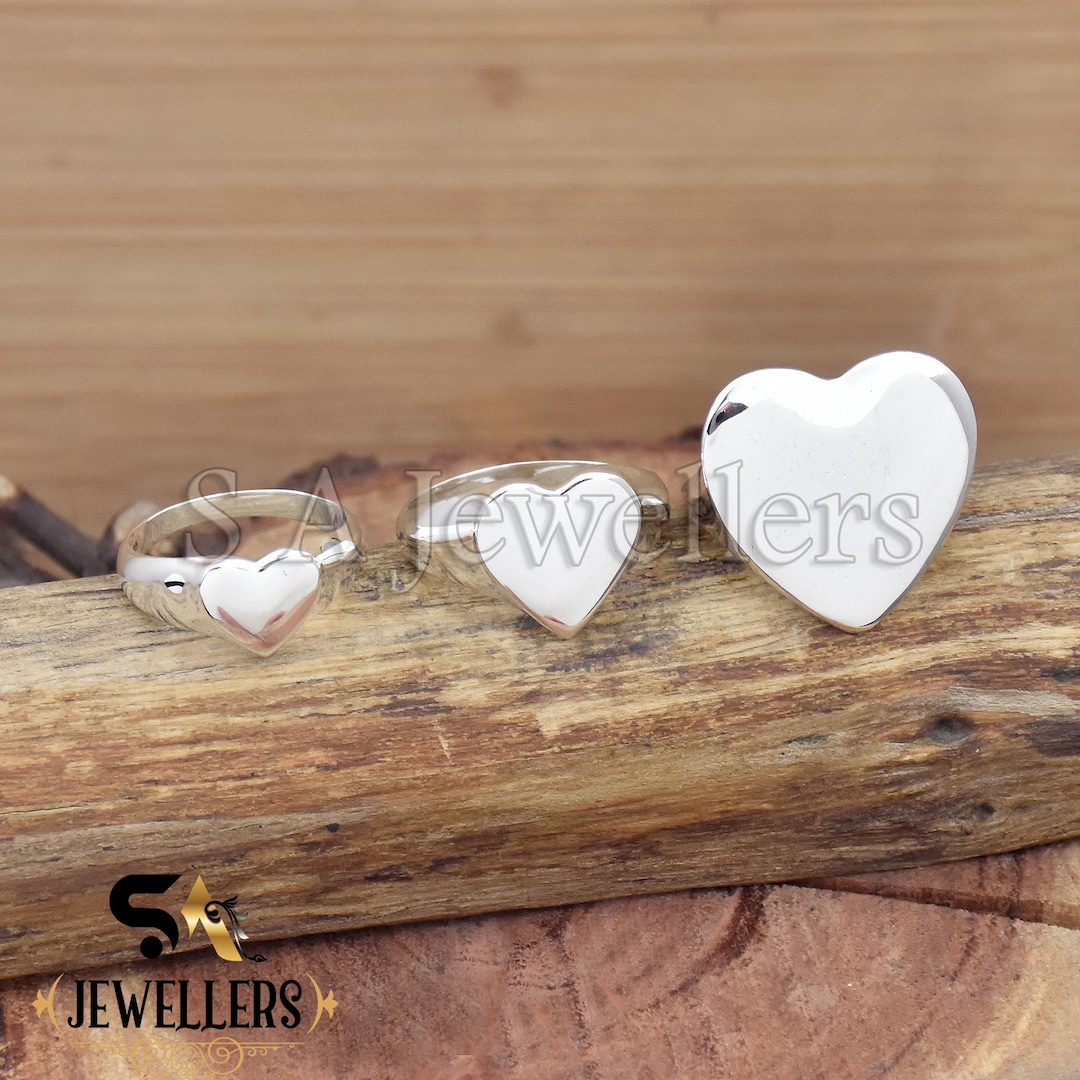 Solid Silver Heart Ring, 925 Sterling Silver Ring, Heart Signet Ring ...