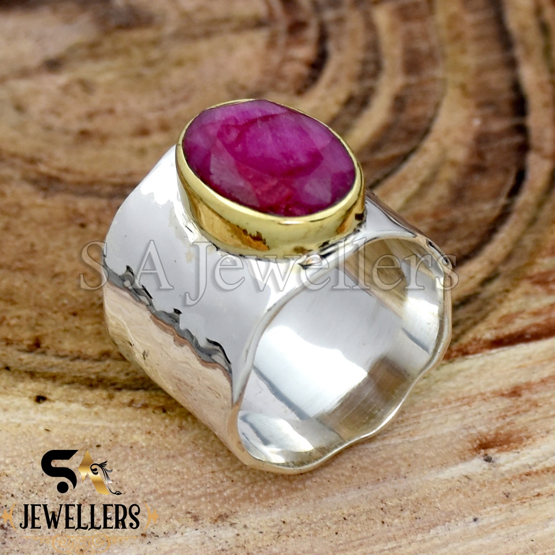Indian Ruby Ring Faceted Oval Ruby Ring Ruby Two Tone Ring - Etsy