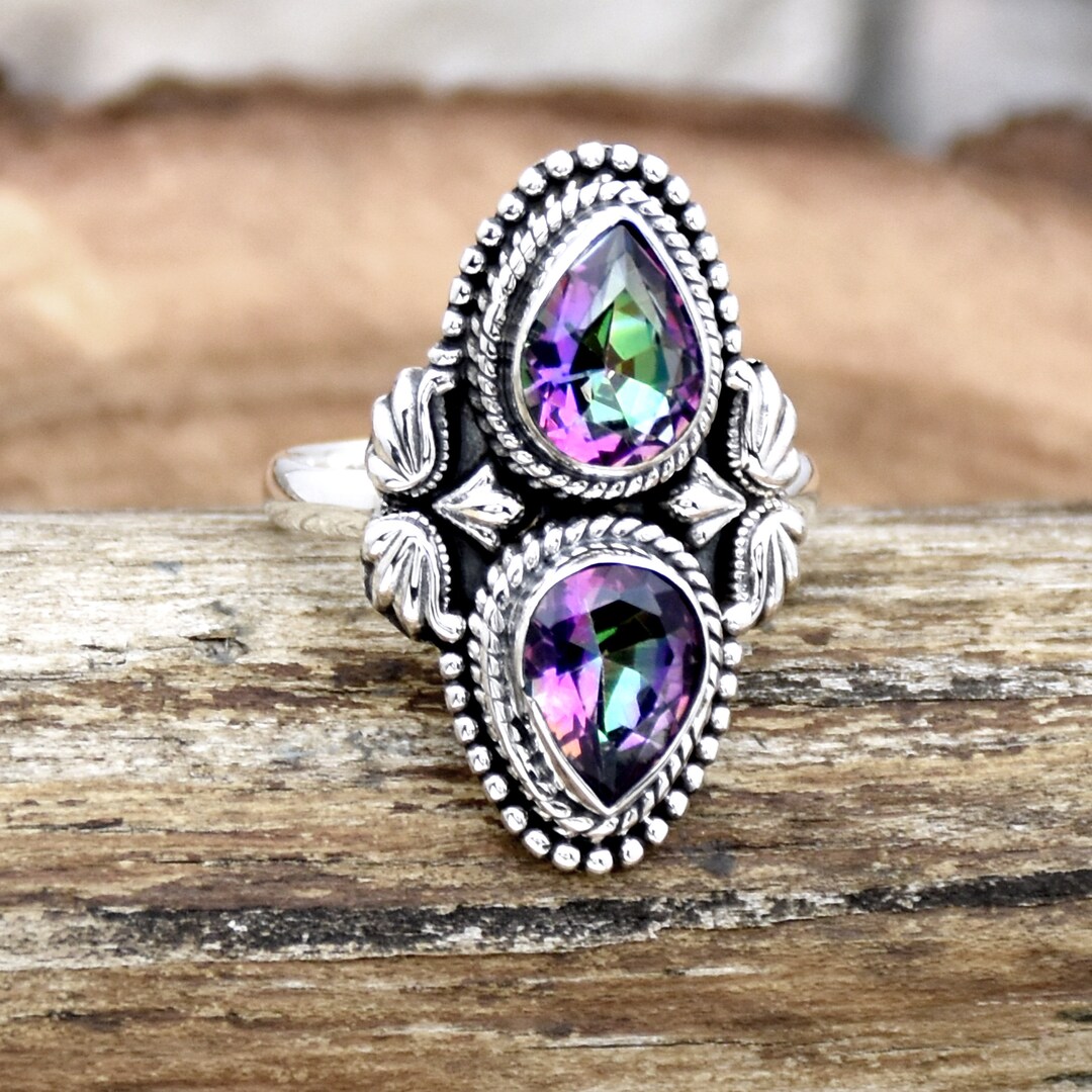 Mystic Topaz Ring, 925 Sterling Silver Ring, Two Mystic Topaz Ring ...