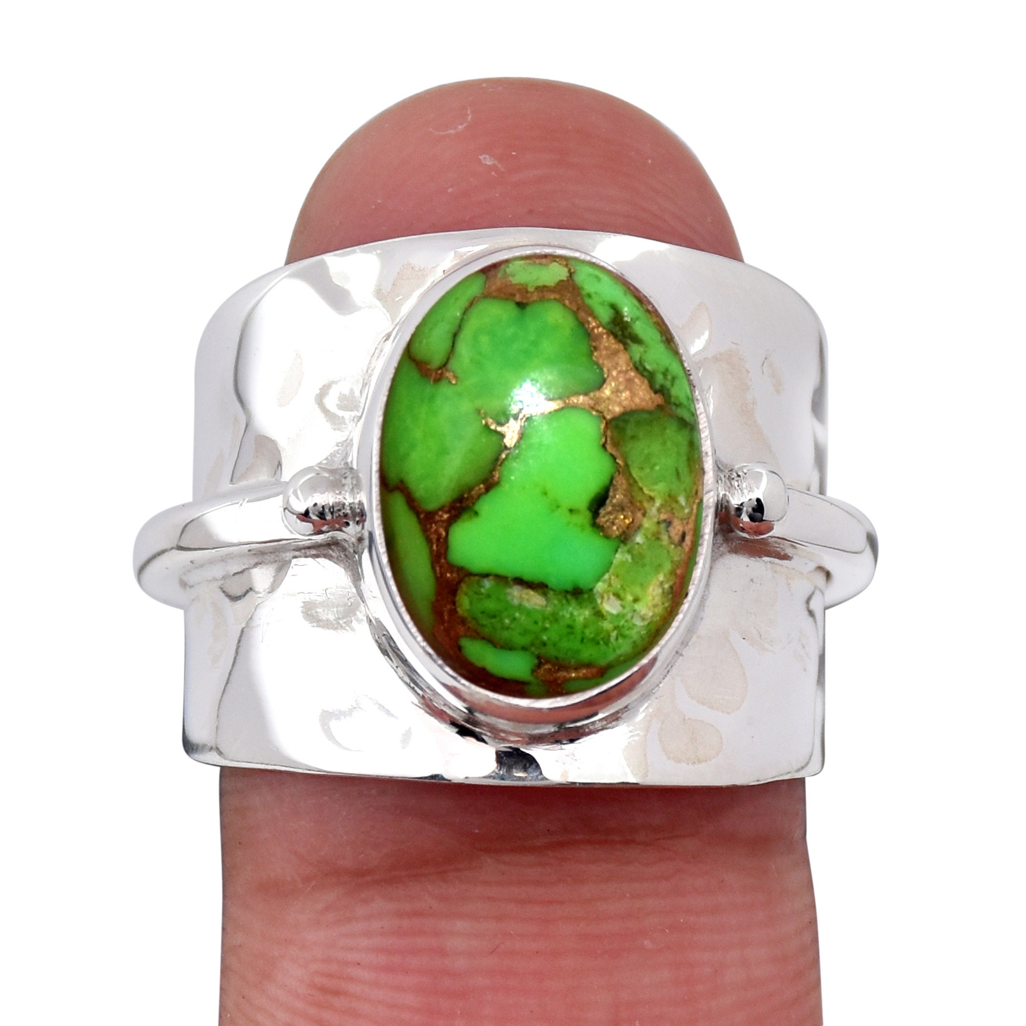 Green Copper Turquoise Ring925 Sterling Silver Ring Wide | Etsy
