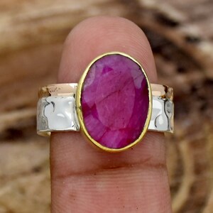 Indian Ruby Ring Faceted Oval Ruby Ring Ruby Two Tone Ring | Etsy