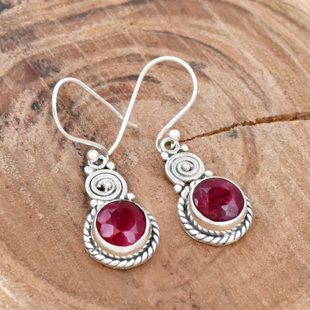 Indian Ruby Earrings, 925 Sterling Silver Earrings, Handmade Filigree ...