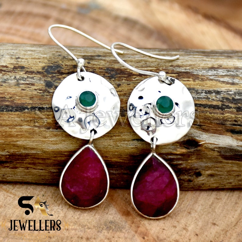 Handmade Ruby and Onyx Sterling Silver Dangle Earrings - Etsy