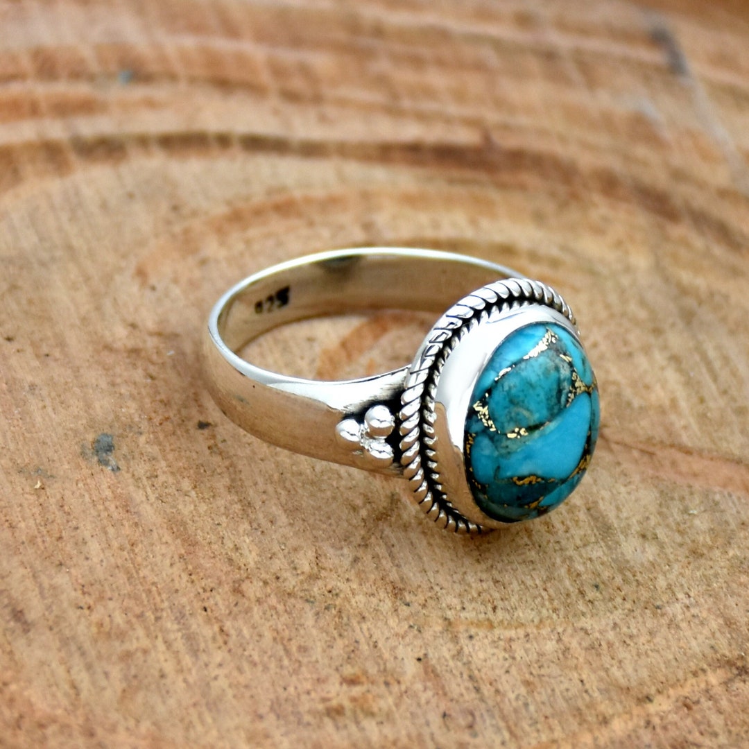 Blue Copper Turquoise Ring 925 Sterling Silver Ring Handmade - Etsy