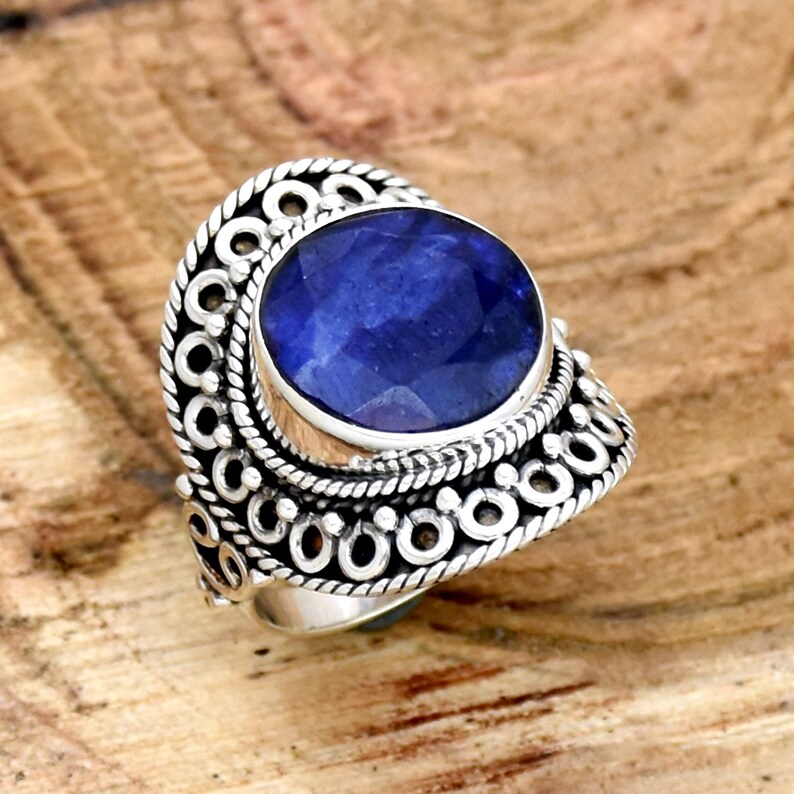 Indian Sapphire Ring 925 Sterling Silver Ring Round Blue - Etsy
