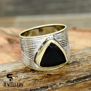 Black Onyx Ring, 925 Sterling Silver Ring, Natural Black Onyx Ring, Two ...