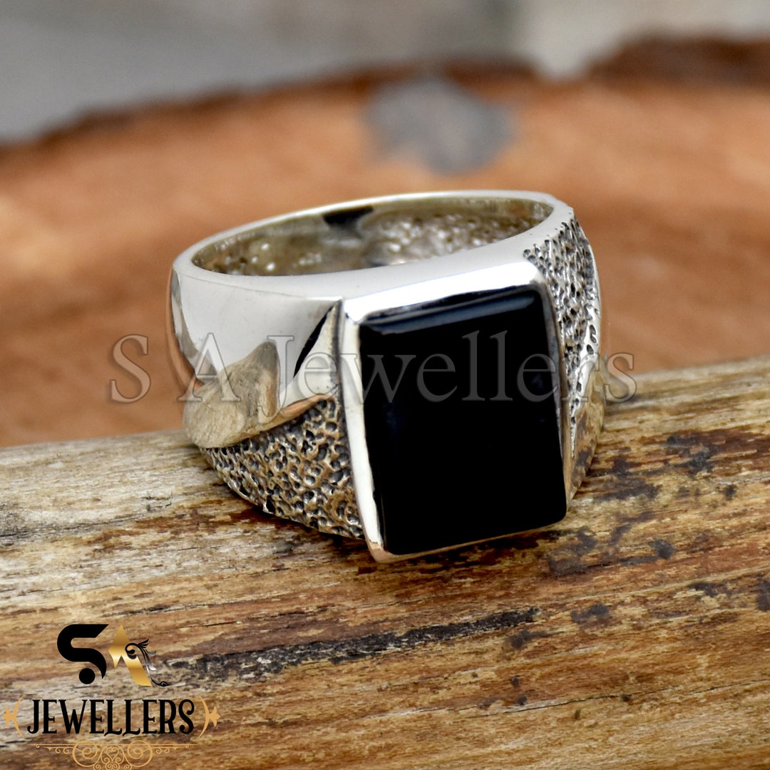 Natural Black Onyx Ring, 925 Sterling Silver Ring, Men's Ring, Handmade ...