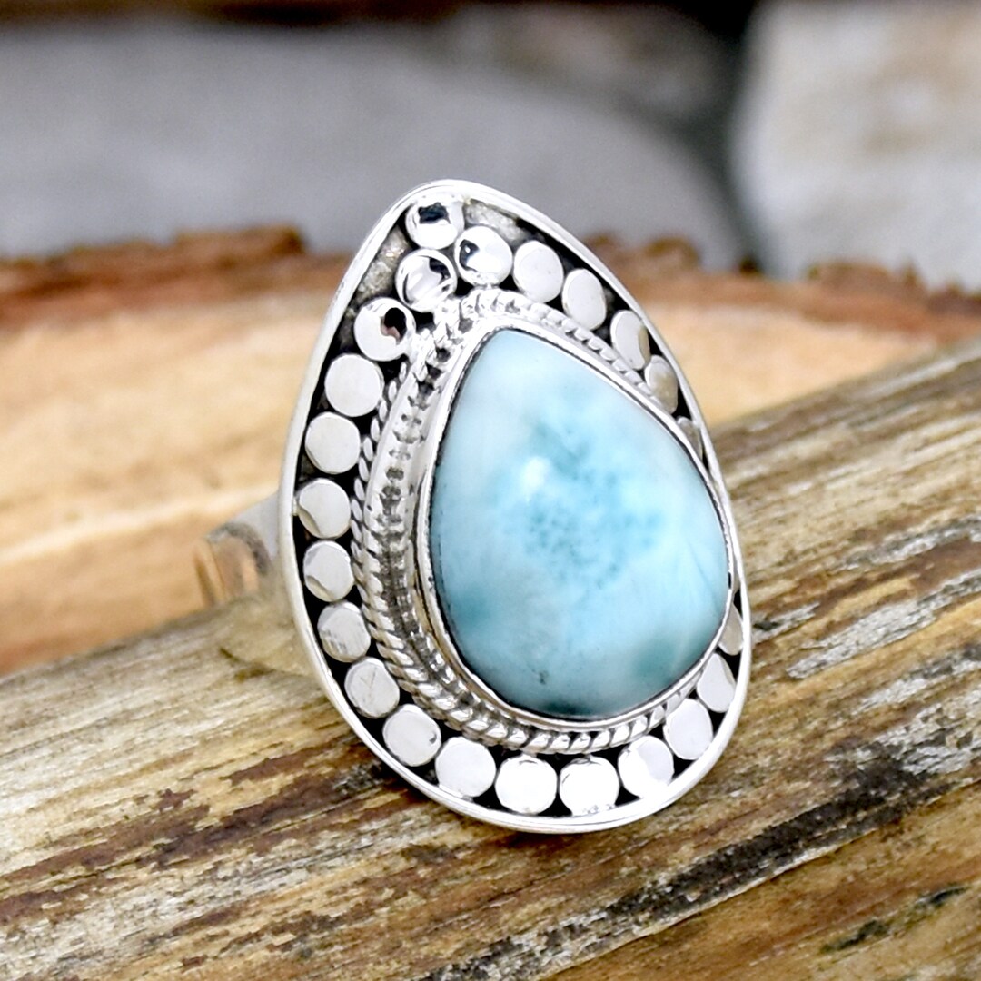 Natural Dominican Larimar Ring Handmade Ring Larimar Silver - Etsy