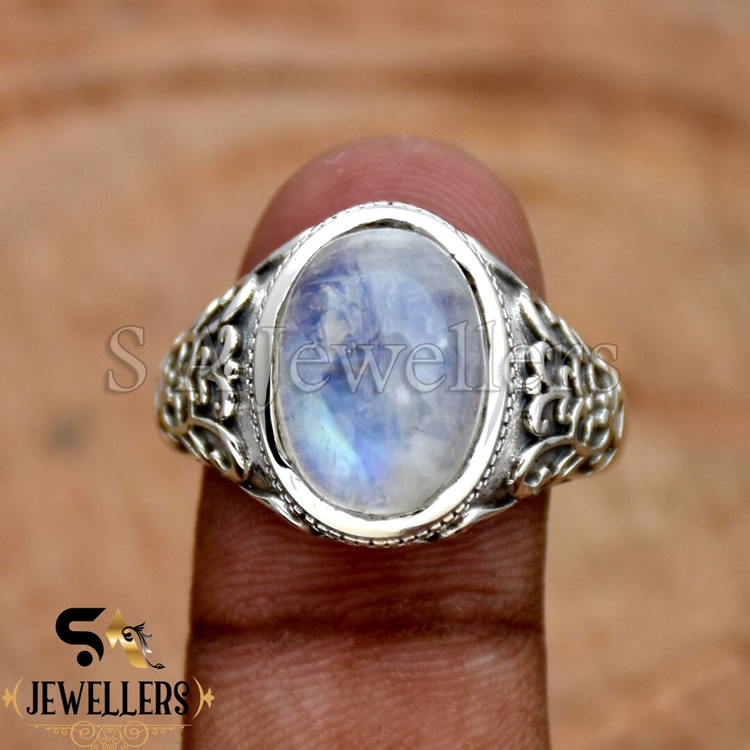 Natural Moonstone Ring, Men's Ring, 925 Sterling Silver Ring, Handmade ...