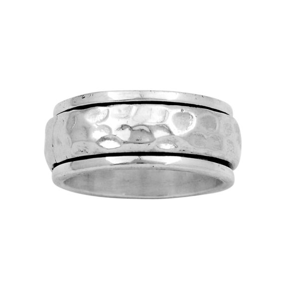 Silver Spinner Ring Narrow 8 Mm All Sterling Silver Hammered | Etsy