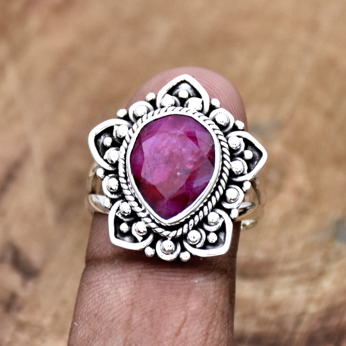 Indian Ruby Ring 925 Sterling Silver Ring Faceted Ruby Ring | Etsy