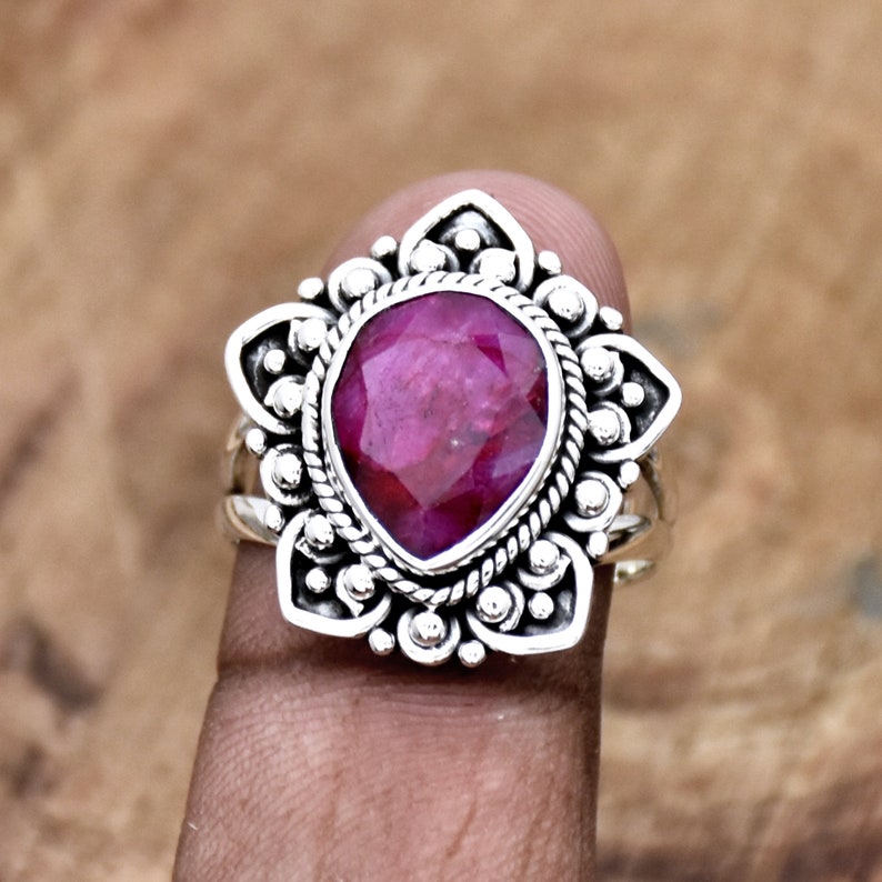 Indian Ruby Ring 925 Sterling Silver Ring Faceted Ruby Ring | Etsy
