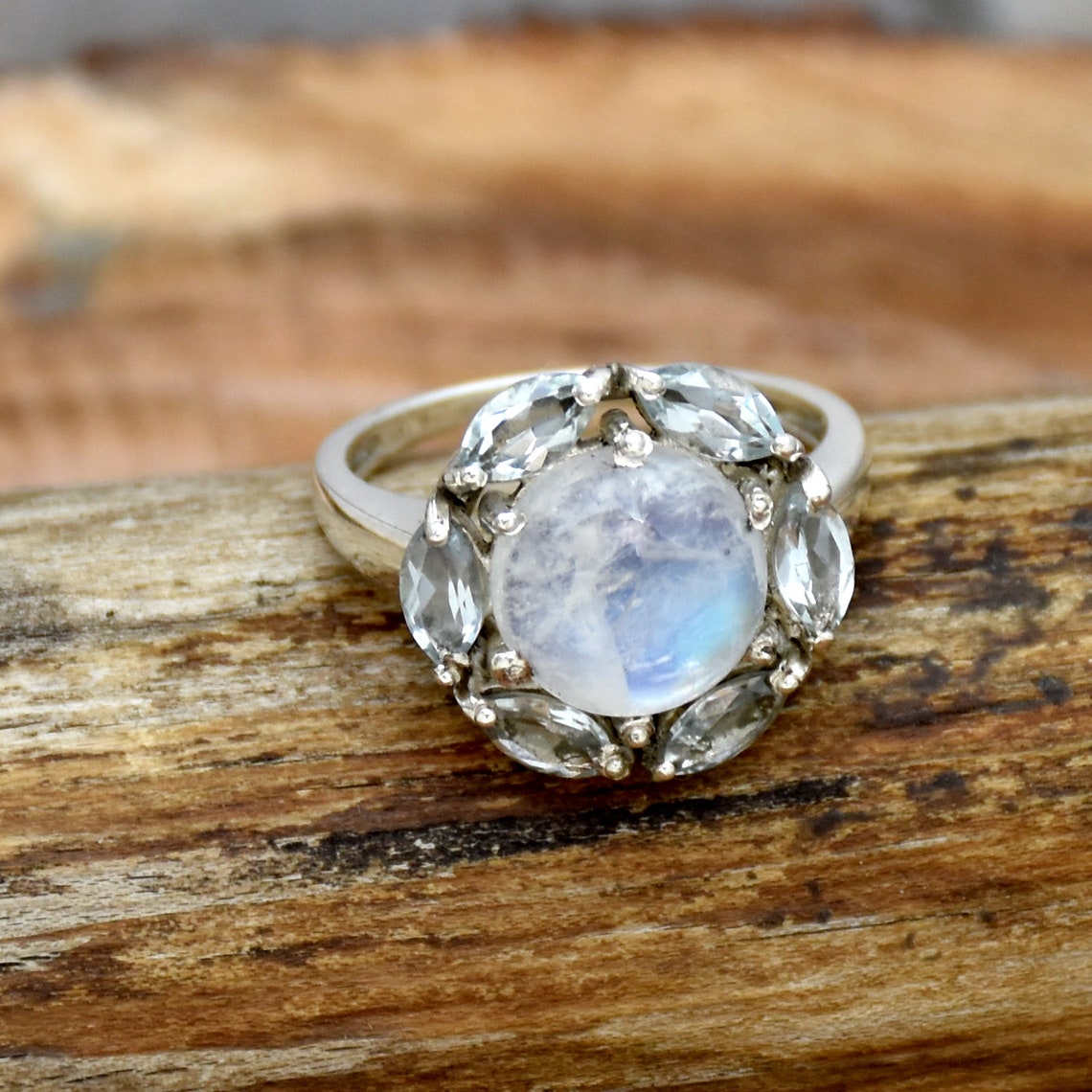 Moonstone and Blue Topaz Ring 925 Sterling Silver Ring | Etsy