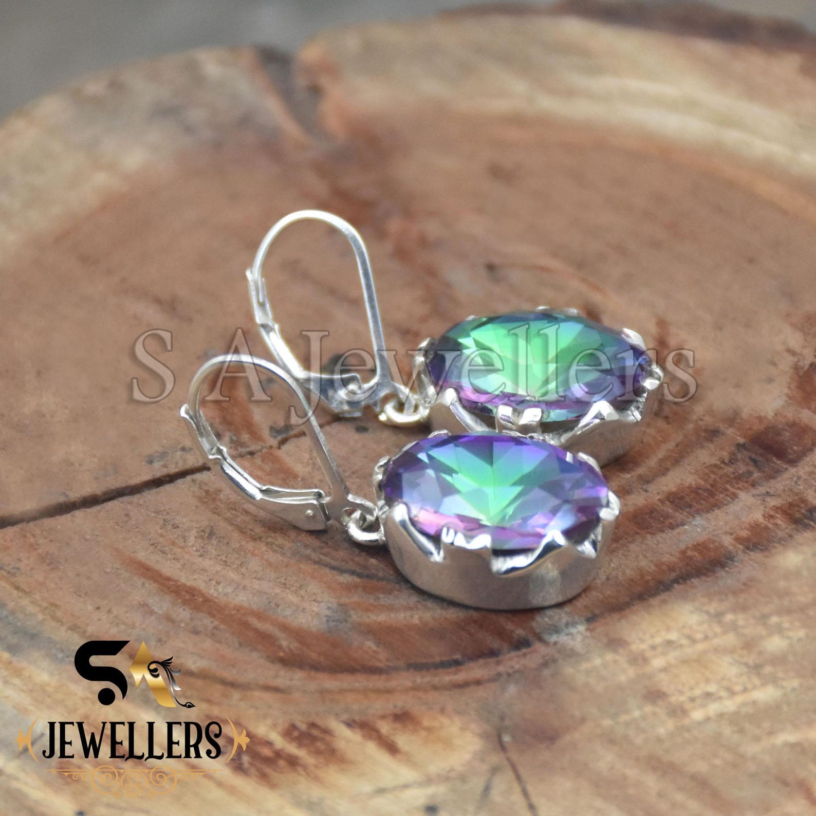 Mystic Topaz Oval Fixed Leaver Back Earring, 925 Sterling Silver ...