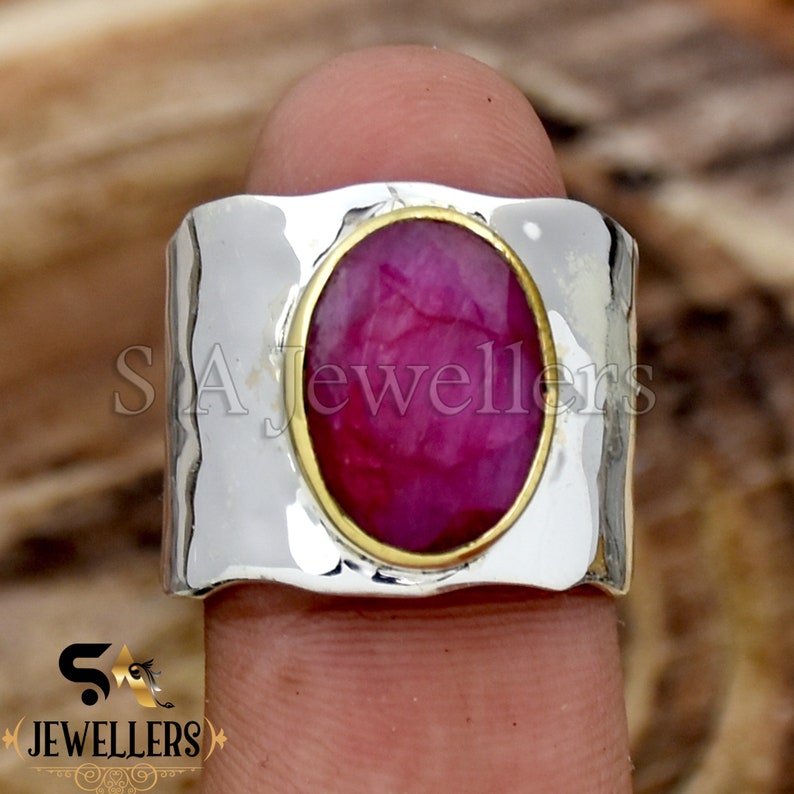 Indian Ruby Ring Faceted Oval Ruby Ring Ruby Two Tone Ring - Etsy