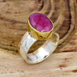 Indian Ruby Ring Faceted Oval Ruby Ring Ruby Two Tone Ring | Etsy